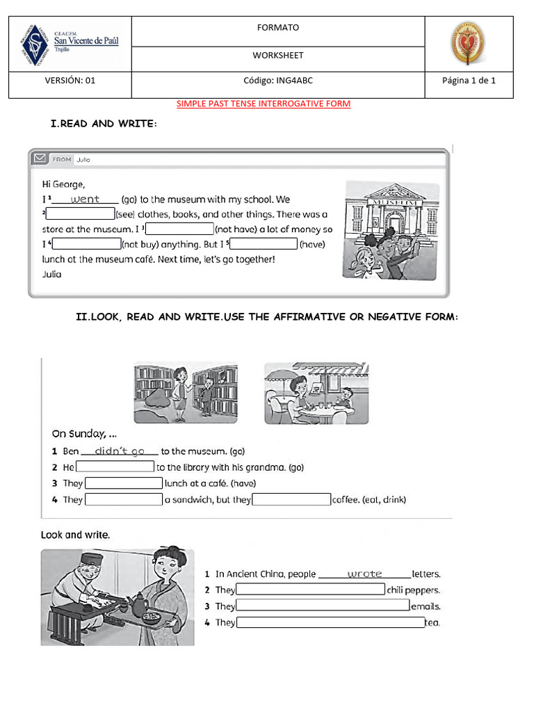 Past Simple Interrogative Worksheet | PDF
