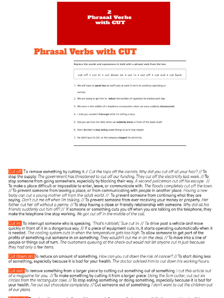 CUT- Phrasal verbs | PDF