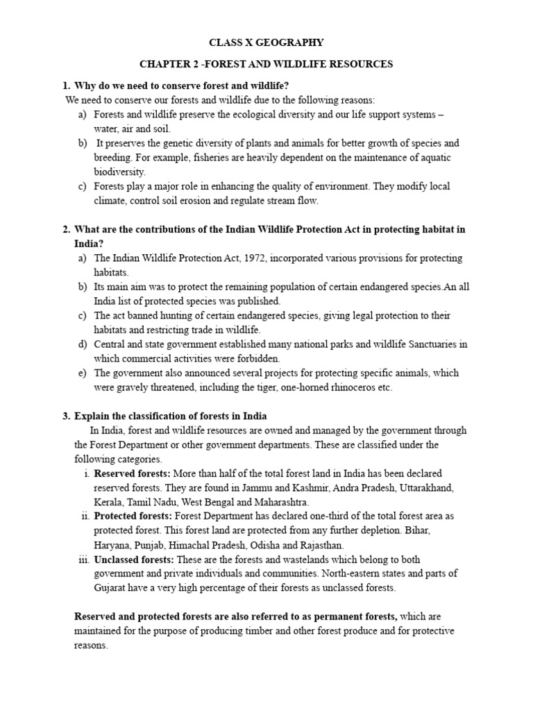 Class 10 Geography Ch-2 Forest & Wildlife | PDF | Habitat Destruction ...