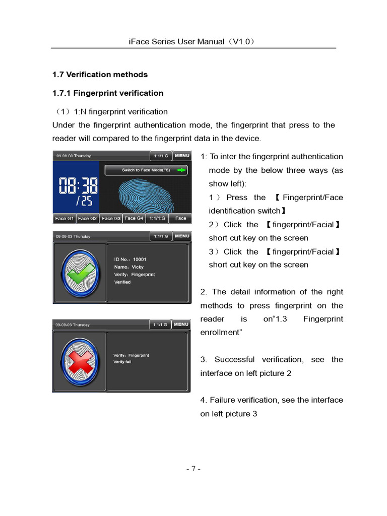 iFace Series Fingerprint Verification Guide | PDF