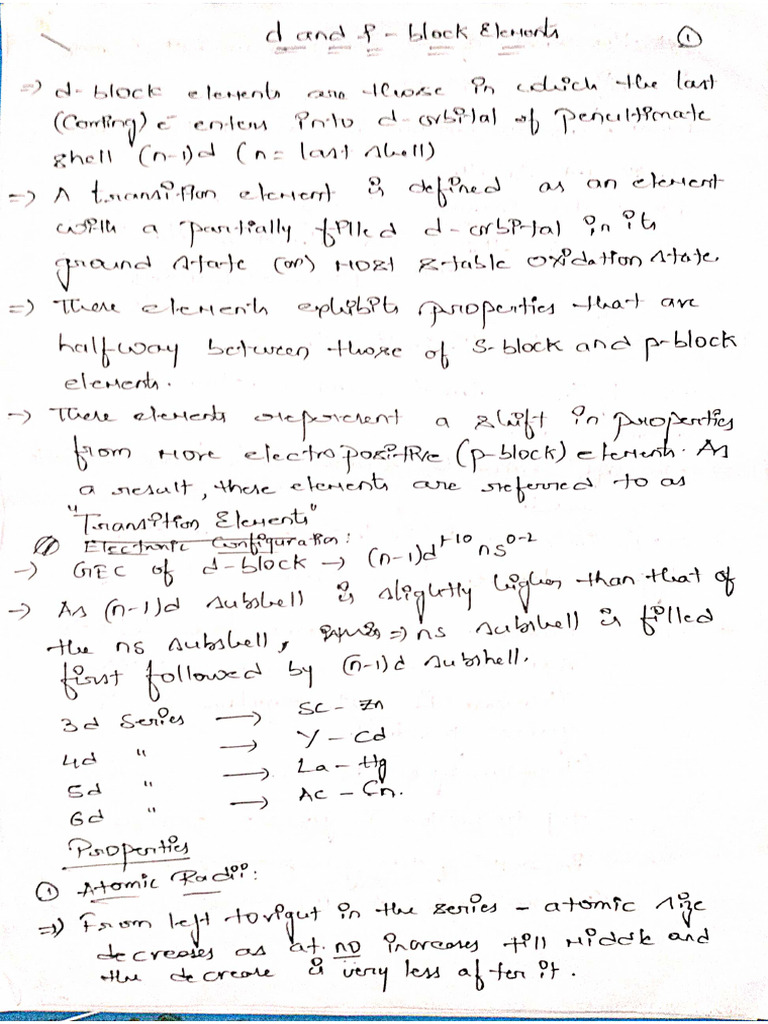 Chemistry Notes D-Block | PDF