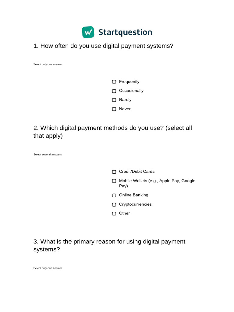 Questionnaire Digital Payment System Survey 1553409 1755538862 | PDF ...