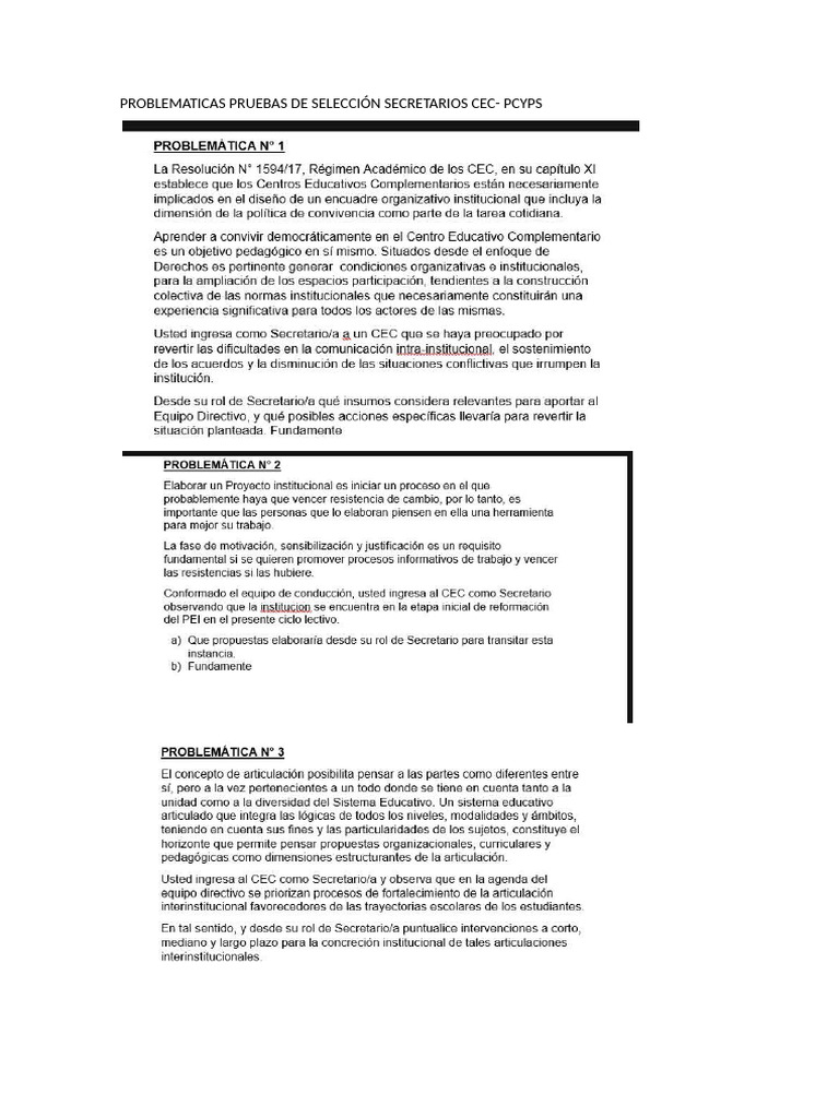 Problematicas Pruebas de Selección Secretarios Cec | PDF