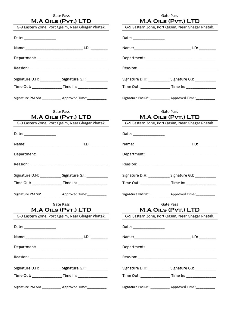 Gate Pass | PDF