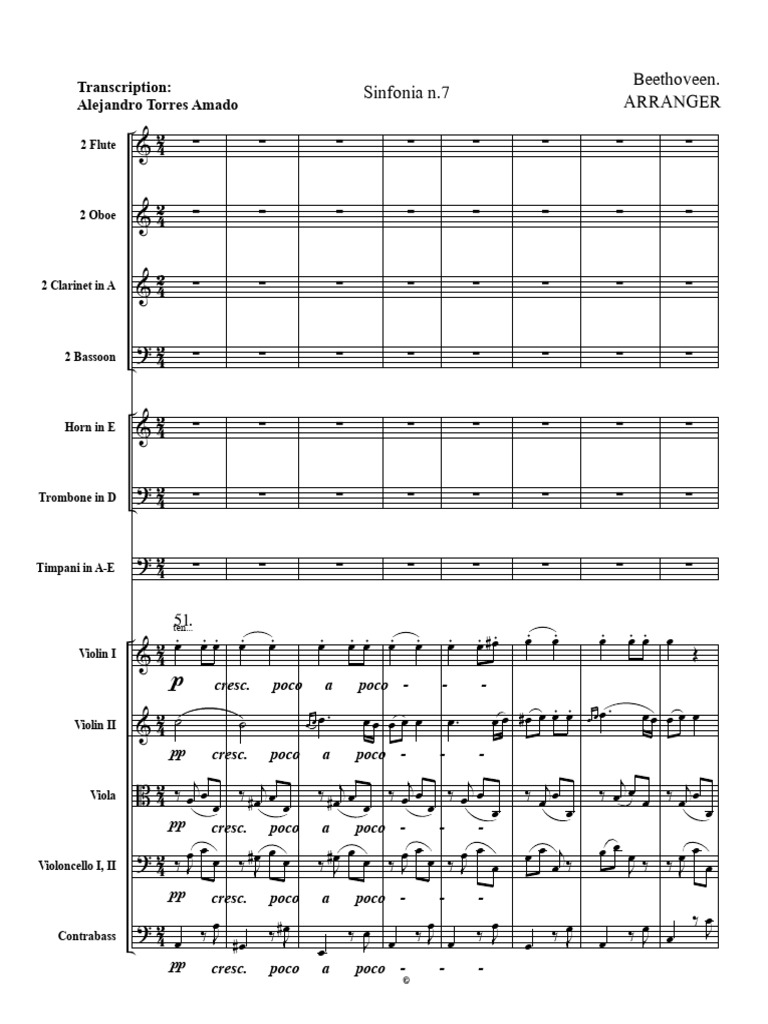Transcripción de La Sinfonía N.7 de Beethoveen-En Notas Reales | PDF ...