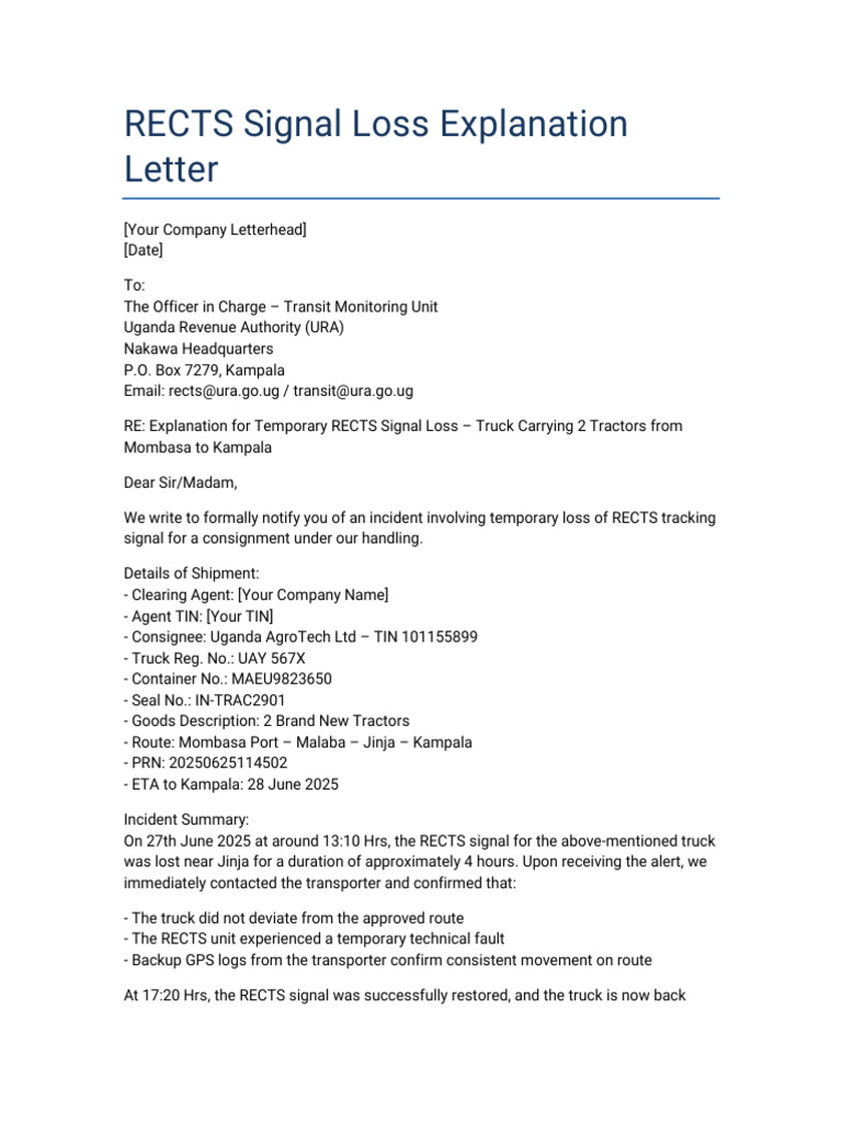 RECTS Signal Loss Notification | PDF
