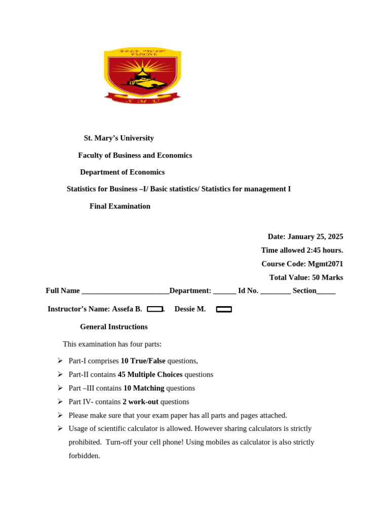 Statistics Final Exam 2017 | PDF | Skewness | Mean