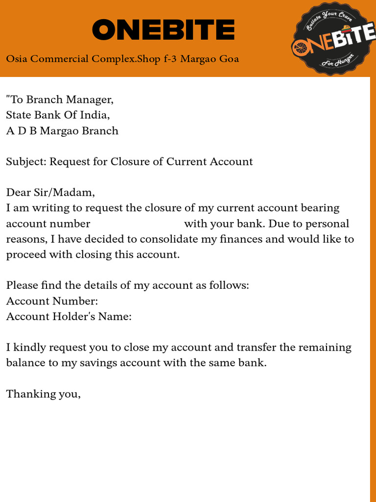 Request to Close SBI Current Account | PDF