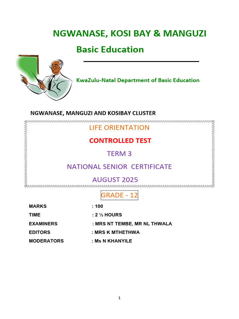 Life Orientation Controlled Test 2025 | PDF | Psychology ...