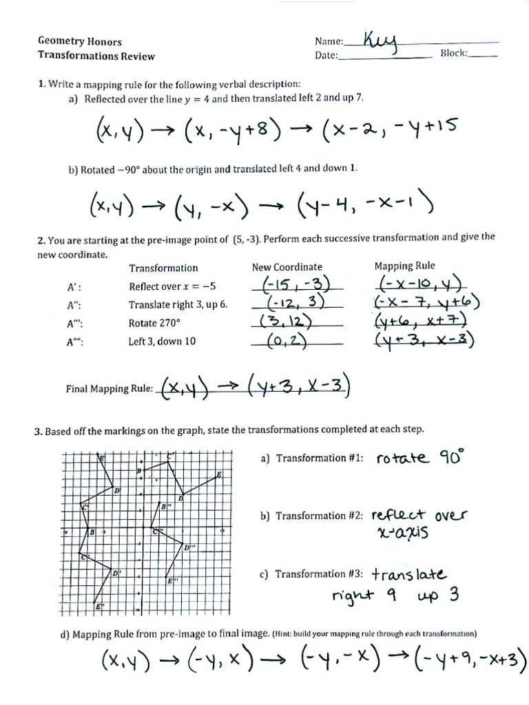 Transformation Review Key | PDF