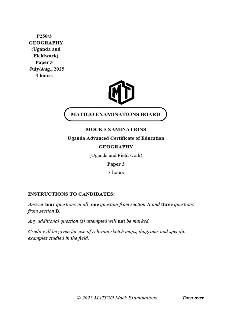 Matigo Mocks Uace Geo p3 2025 | PDF | Uganda