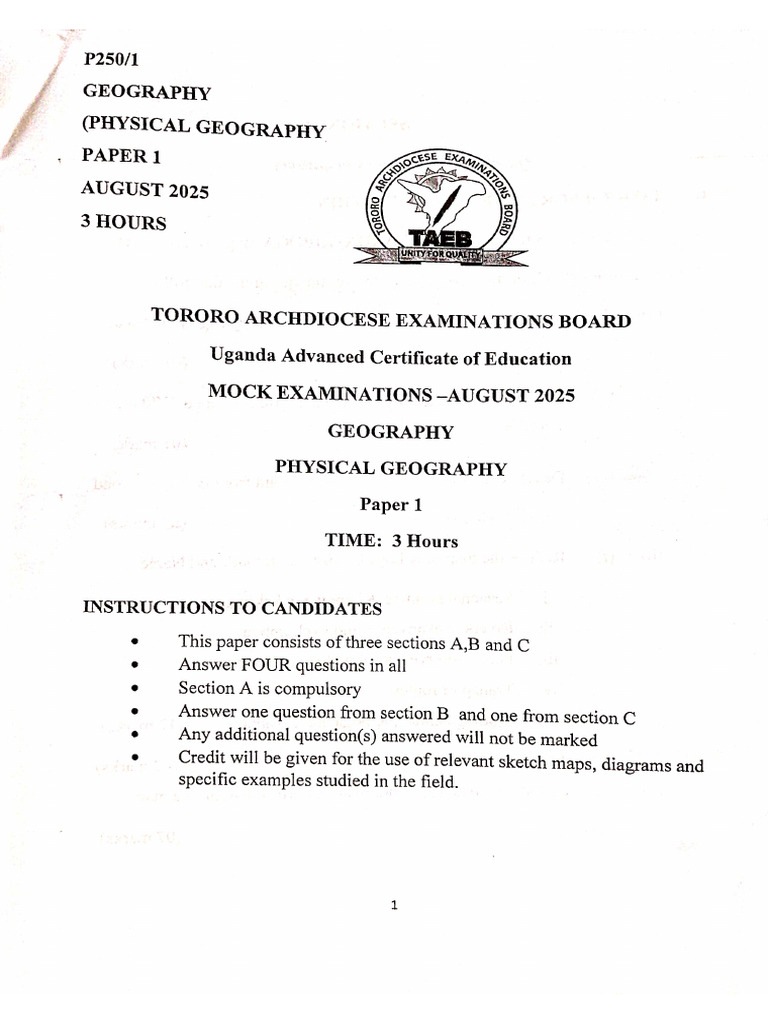 Taeb Uace Mocks Geo 1 2025 | PDF