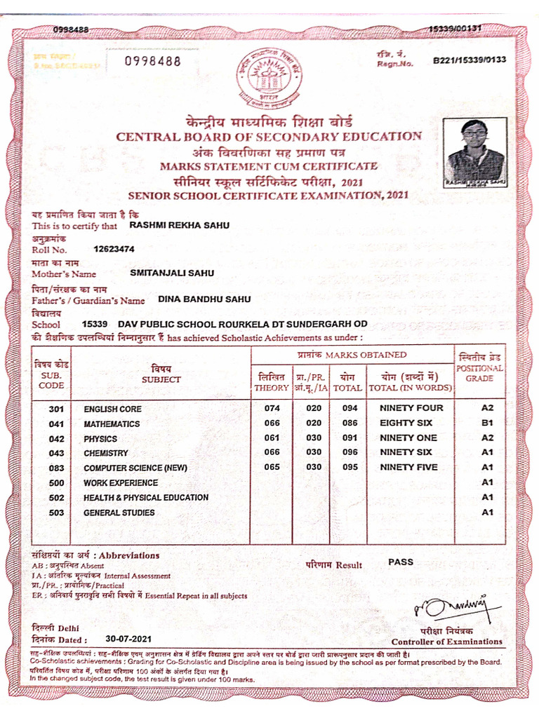12 TH Marksheet | PDF