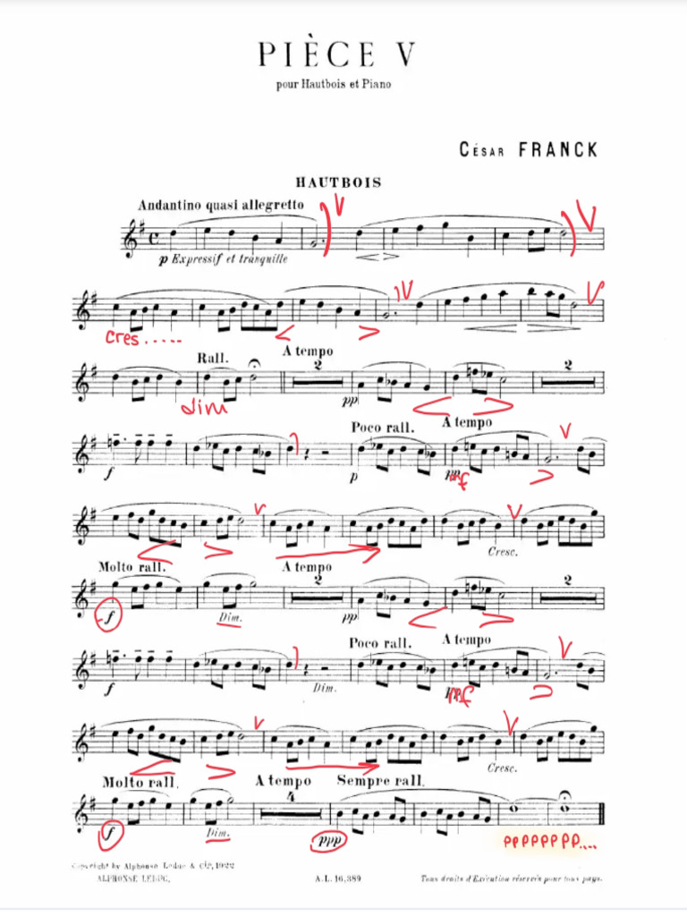 Cesar Franck Piece V Oboe Principiante Elemental | PDF