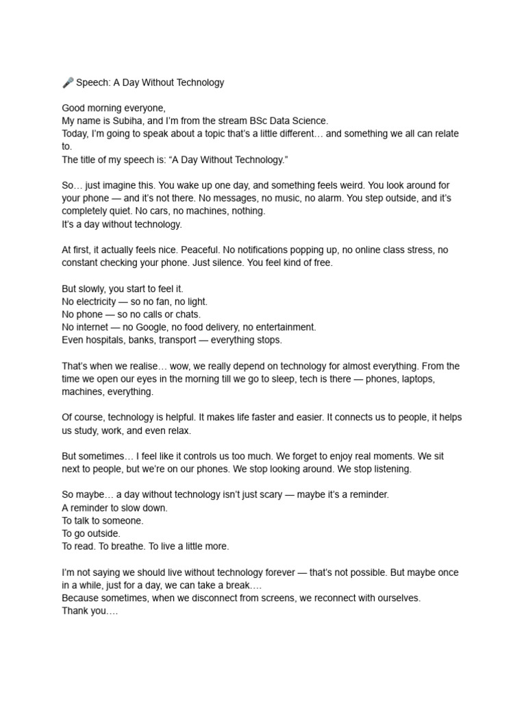 A Day Without Technology-1 | PDF