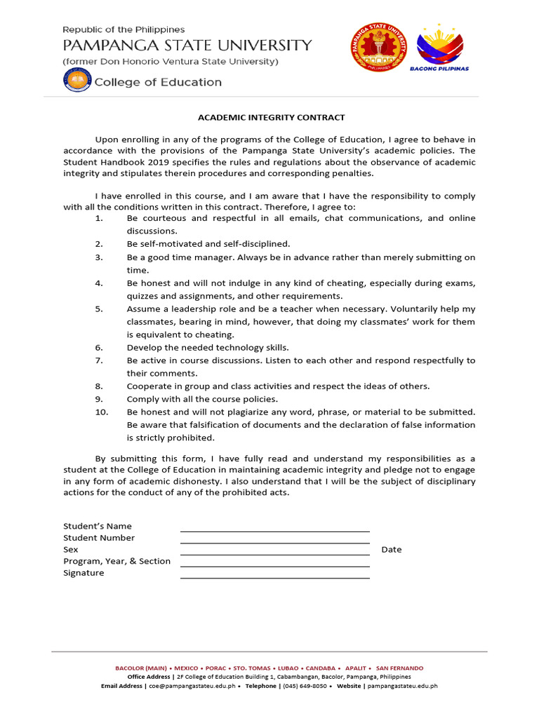 Academic Integrity Contract | PDF | Academic Integrity | Academic ...