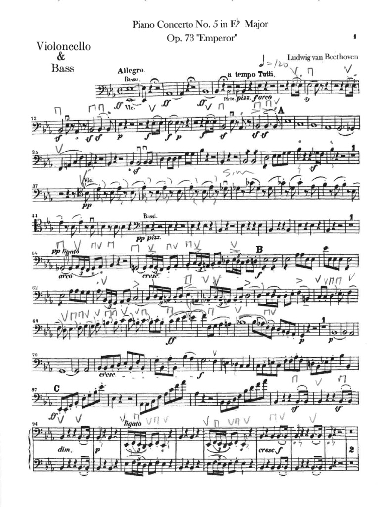 Beethoven Piano Concerto No. 5 CELLO BOWED PACS | PDF