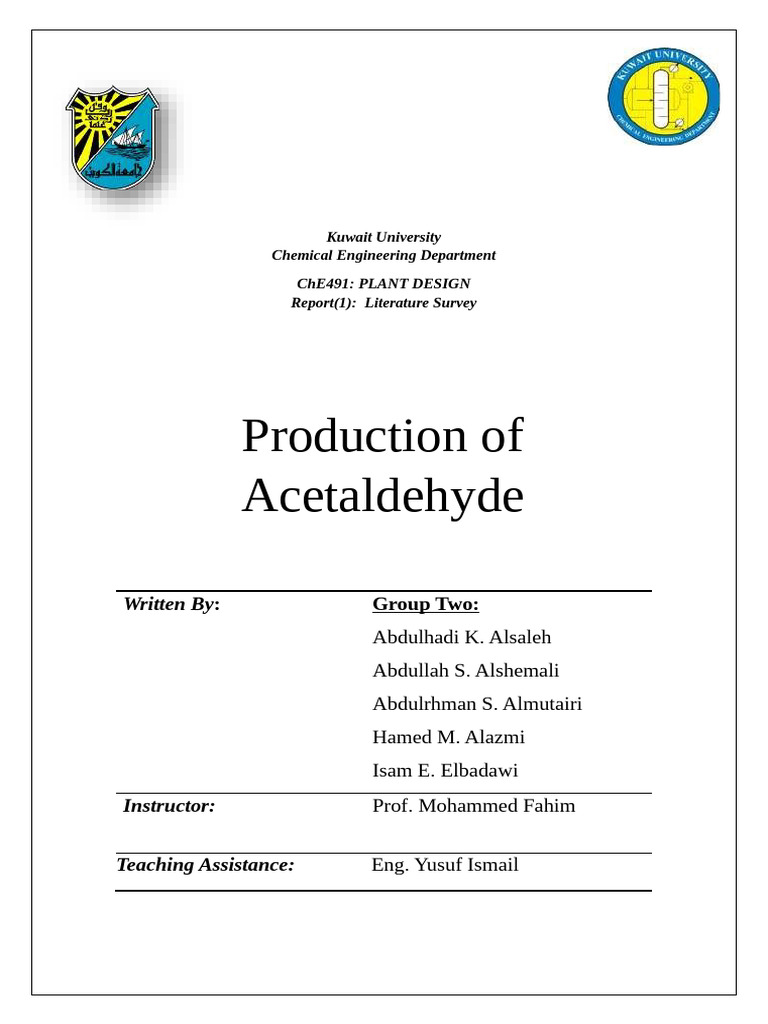 Acetaldehyde Production Overview | PDF | Ethanol | Acetic Acid