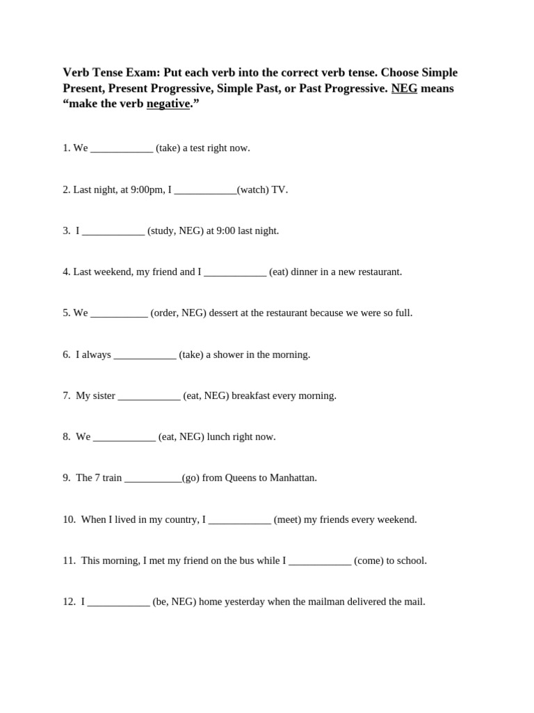 Verb Tense Practice Exam | PDF
