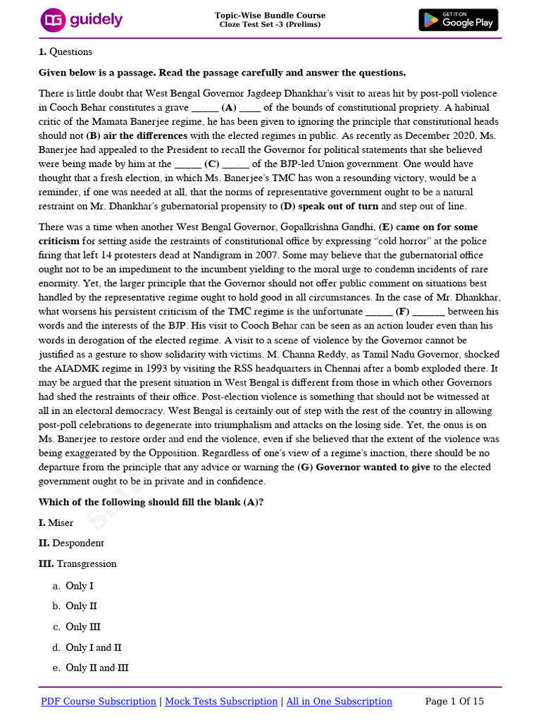 Cloze Test Set 3 for Prelims Exam | PDF | Patient | Hospital