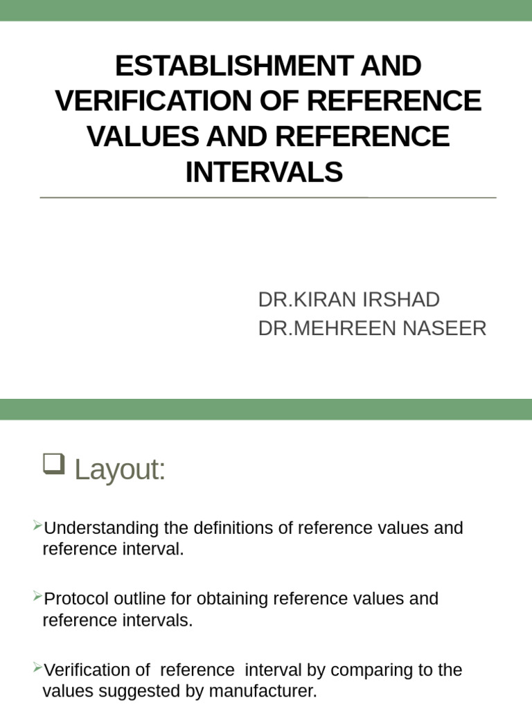 Establishment and Verification of Reference Values-1 | PDF | Reference Range | Medical Specialties