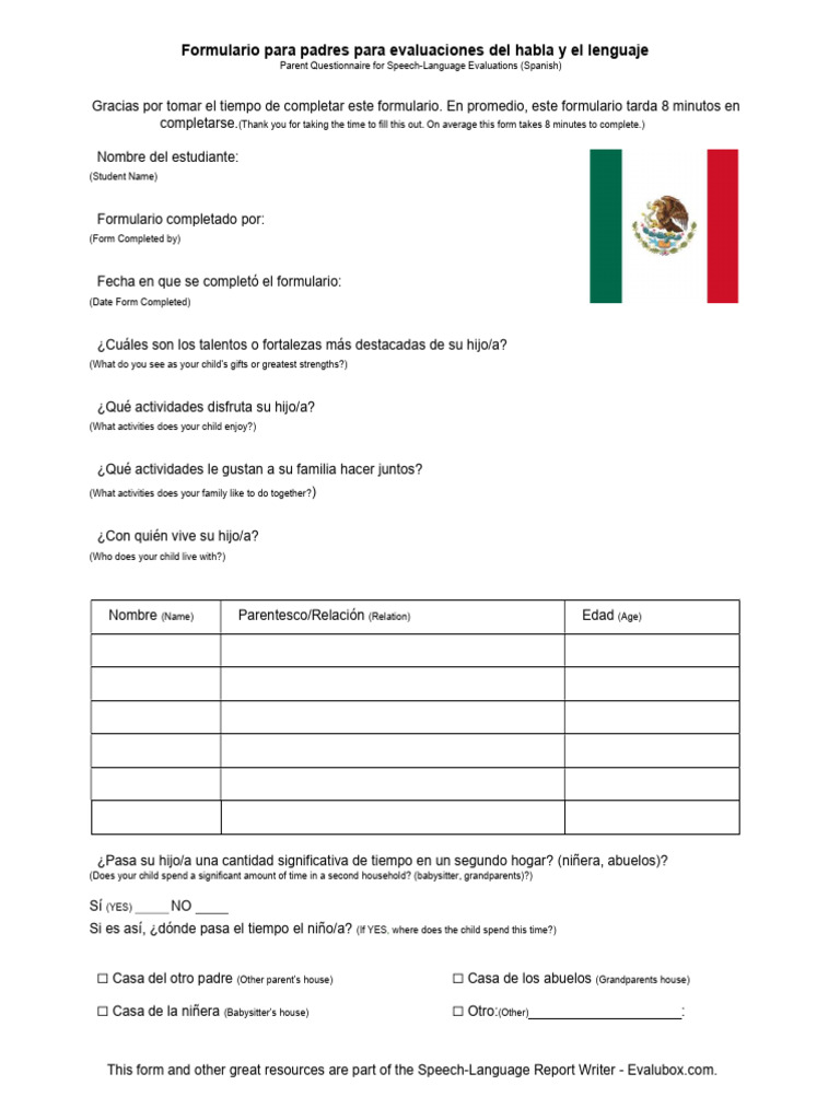 Cuestionario para Evaluación del Habla | PDF