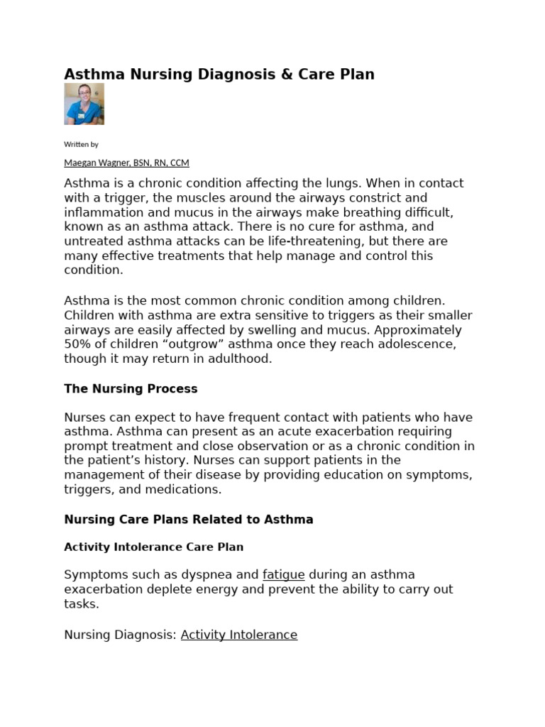 Asthma Nursing Care Plan & Interventions | PDF | Asthma | Respiratory Tract