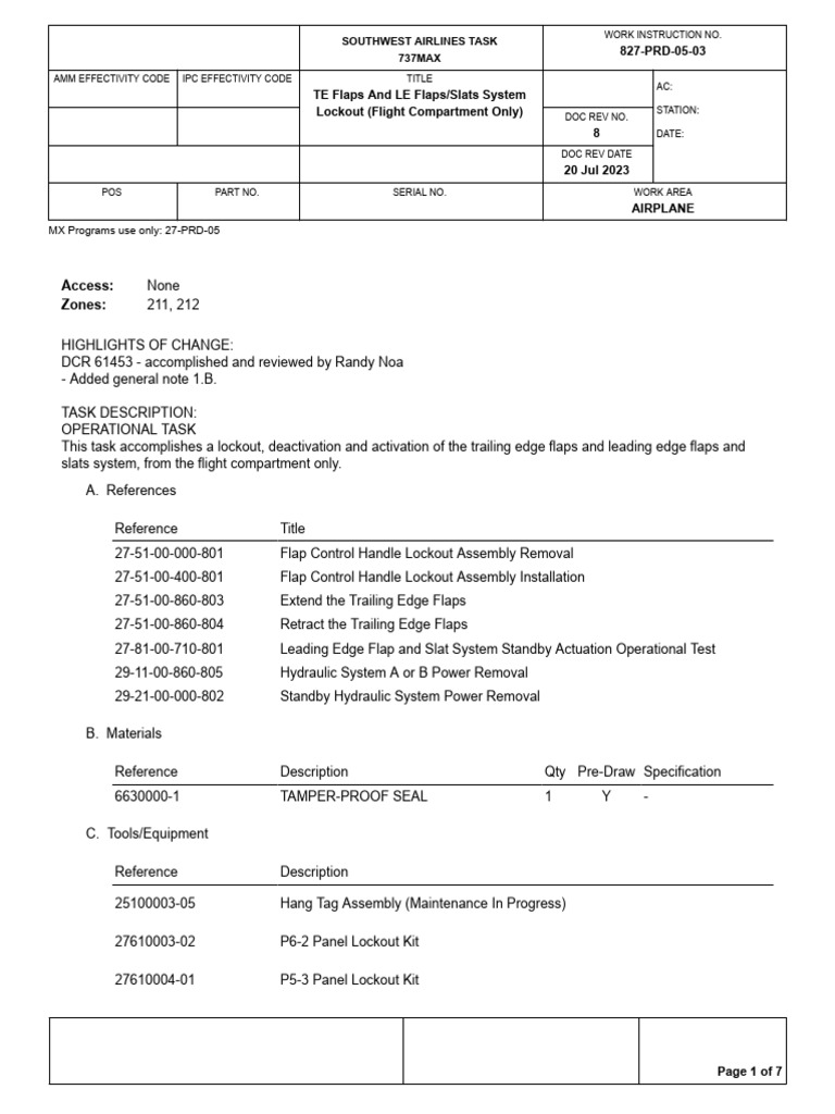 N8777 - Flight Control Lockout Task Card | PDF | Aircraft Flight ...