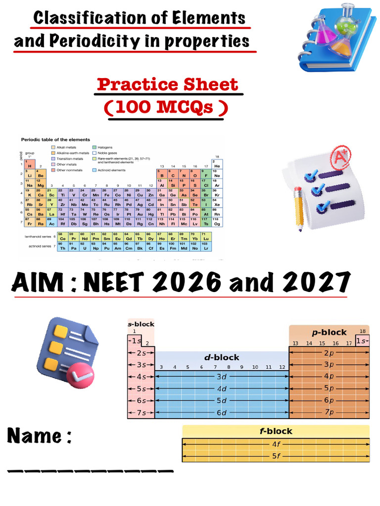 NEET Practice MCQs on Element Classification | PDF | Periodic Table ...