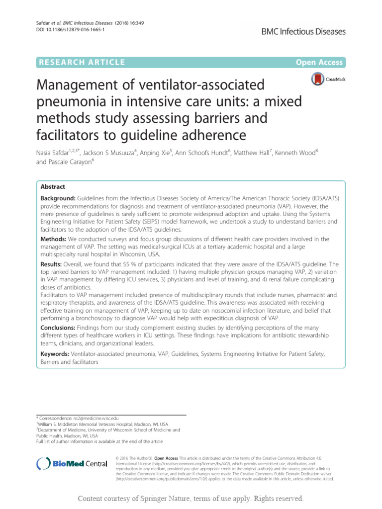 Barriers to VAP Guideline Adoption in ICUs | PDF | Intensive Care ...