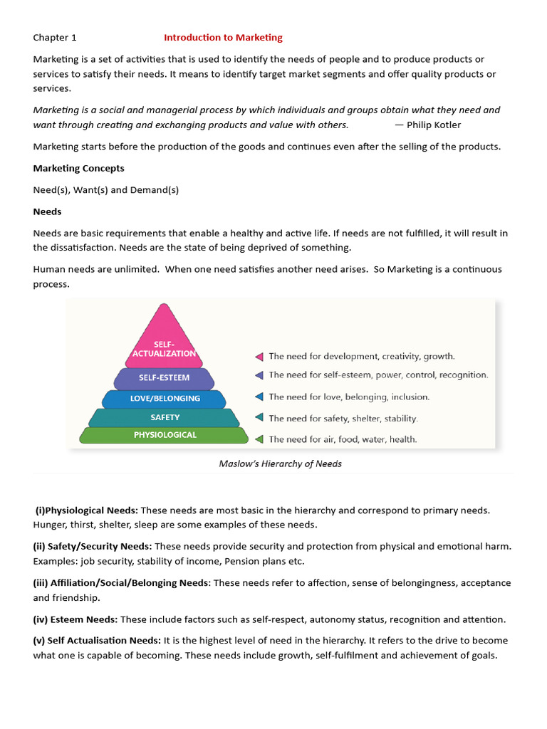 Chapter 1 - Intro marketing | PDF | Marketing | Demand