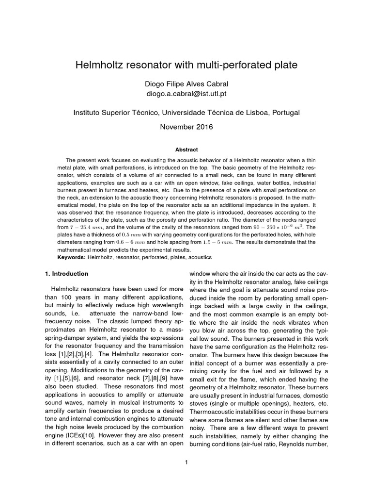 Helmholtz Resonator With Multi-Perforated Plate - Resumo.2016 | PDF ...