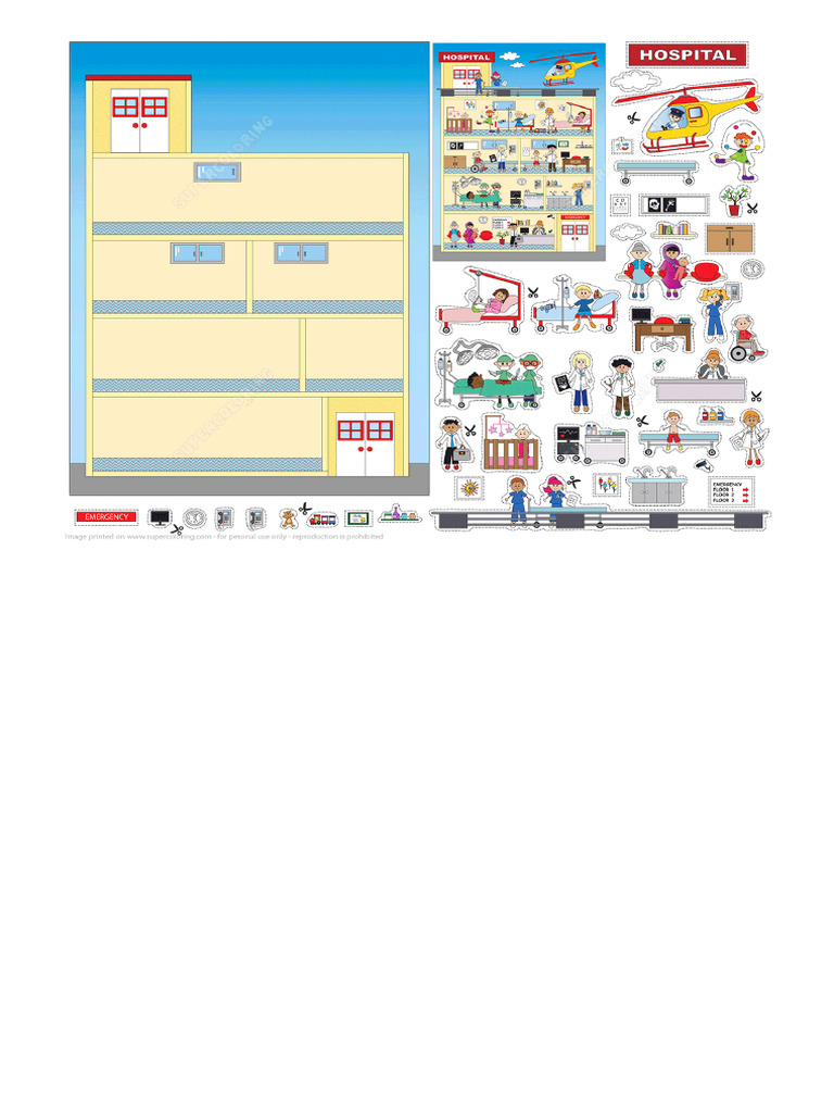 Hospital Paper Collage - Free Printable Papercraft Templates | PDF