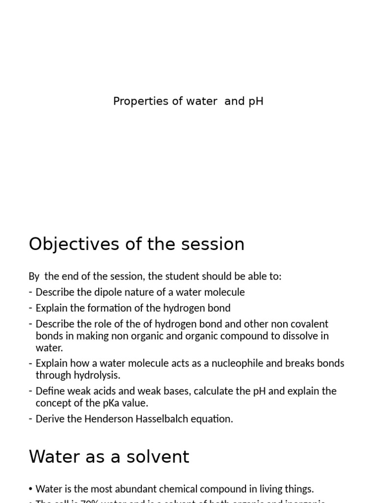 Properties of Water and PH | PDF | Buffer Solution | Acid Dissociation ...