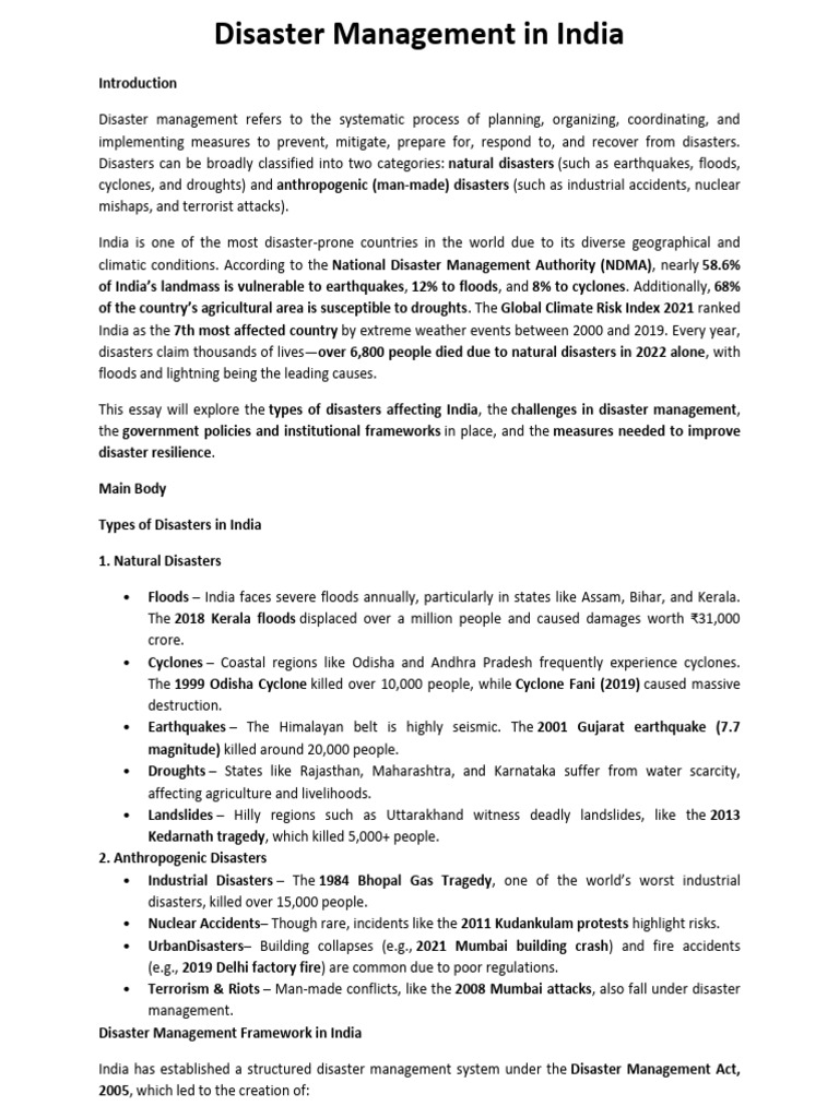 Disaster Management in India Essay | PDF | Natural Disasters ...