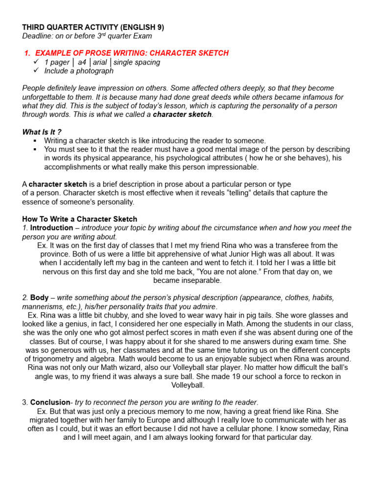Character Sketch and Writing Guide | PDF | Discrimination