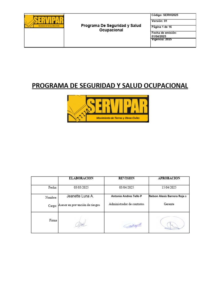 Programa de Seguridad y Salud 2025 | PDF | Seguridad y salud ...
