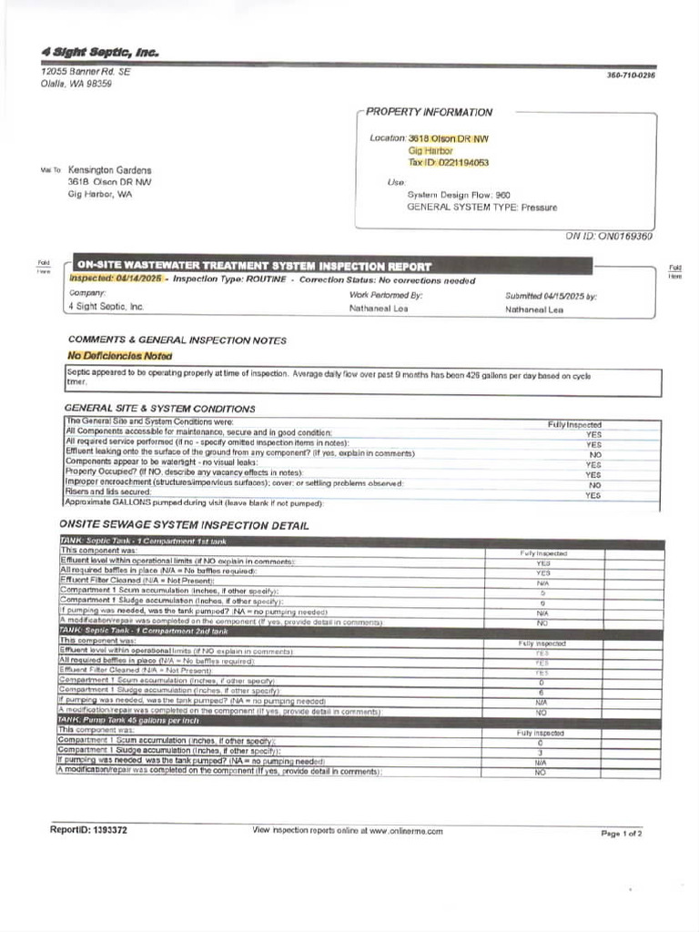 Hawksworth Villa Septic Report | PDF