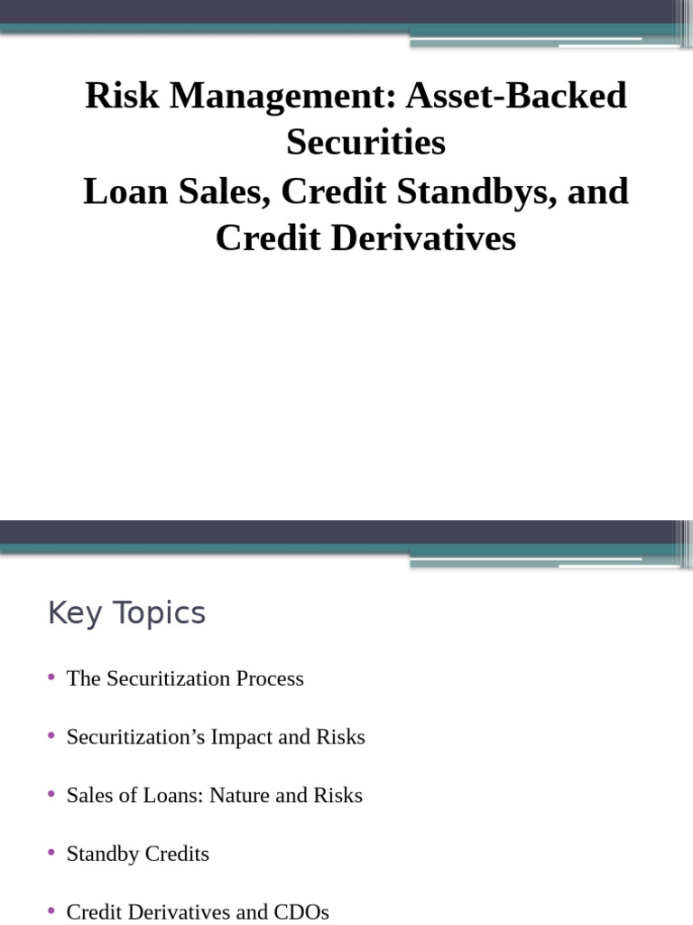 Securitization and Loan Sales Overview | PDF | Securitization | Finance ...
