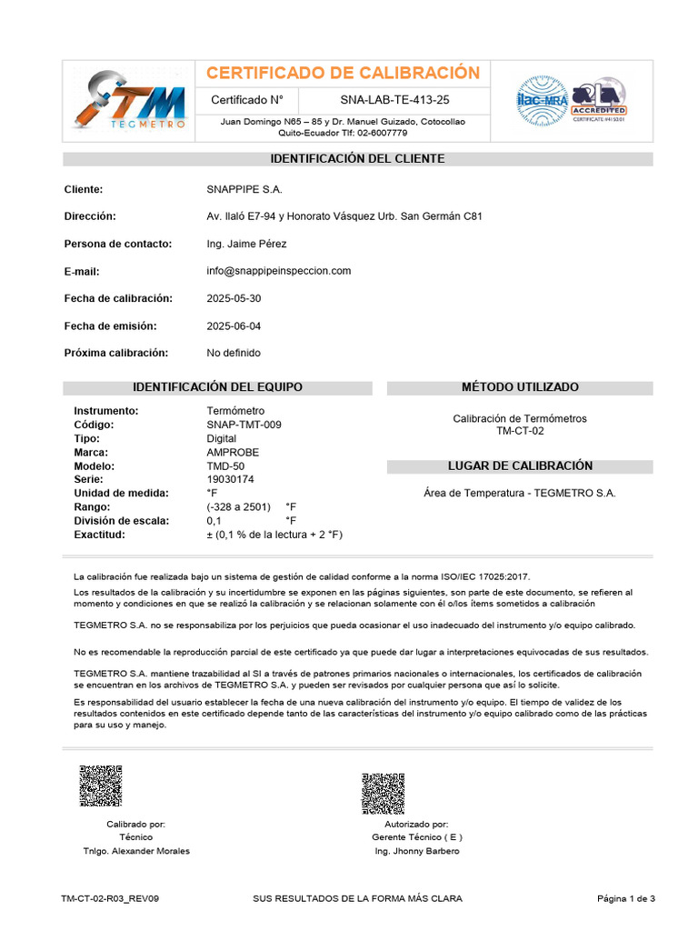 Certificado de Calibración SNA LAB TE 413 25 Signed Signed | PDF | Calibración | Termodinámica