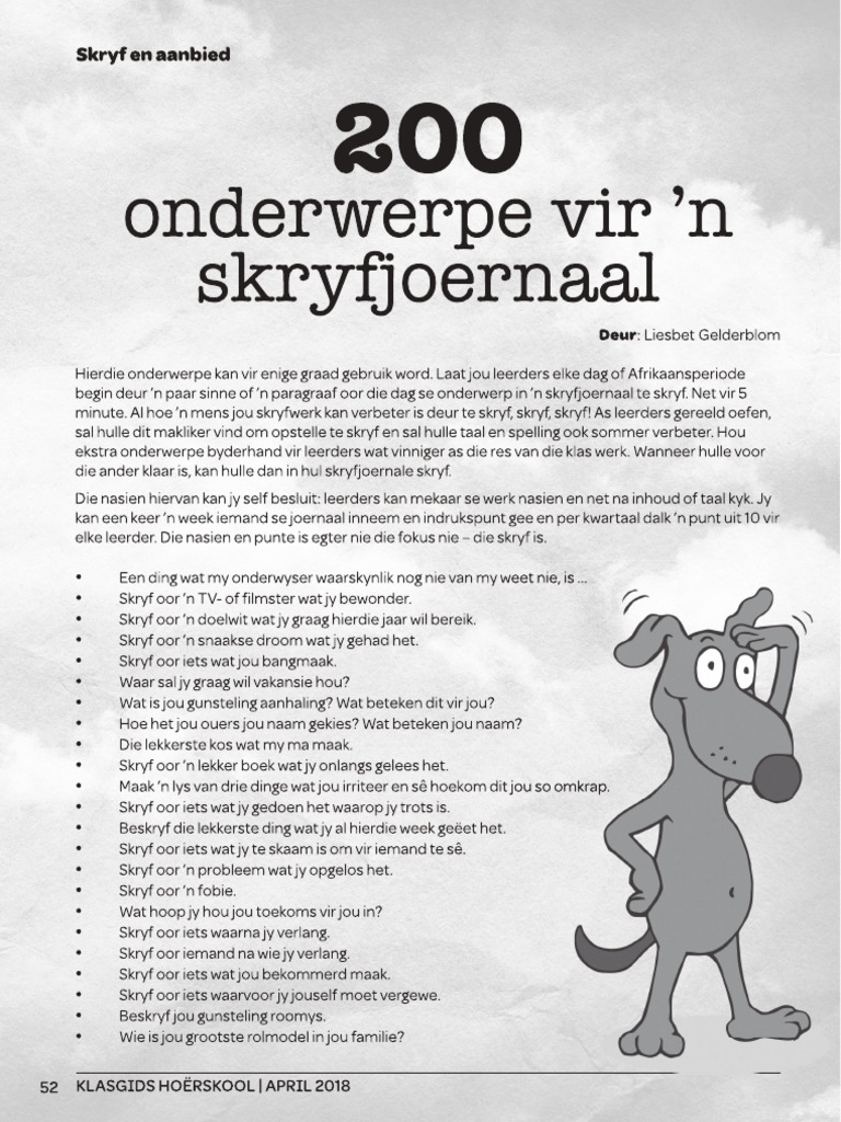 1.3.8 Julie 2018 Skryf - 200 Onderwerpe Min | PDF
