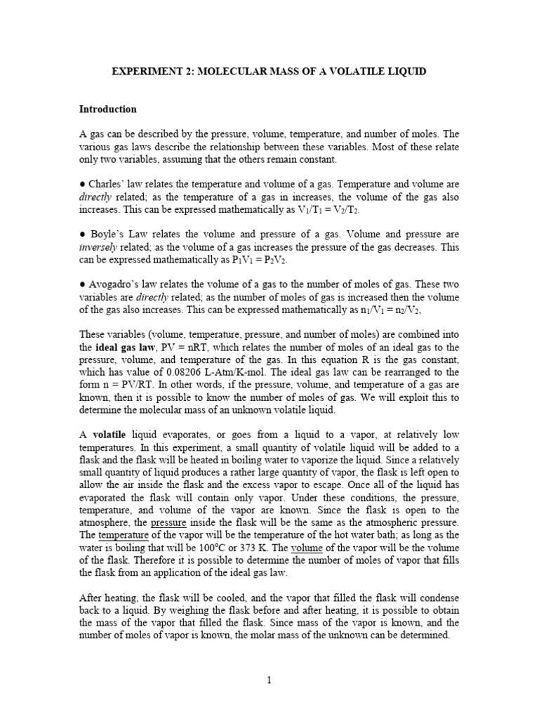 02 - Molar Mass Volatile Liquid | PDF | Gases | Liquids