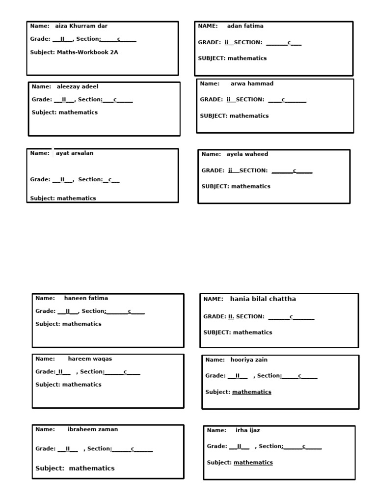 Name Tags For Notebook Grade 2-C | PDF