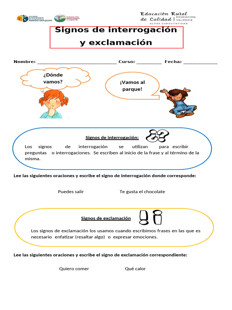 Actividades sobre signos de interrogación y exclamación | PDF