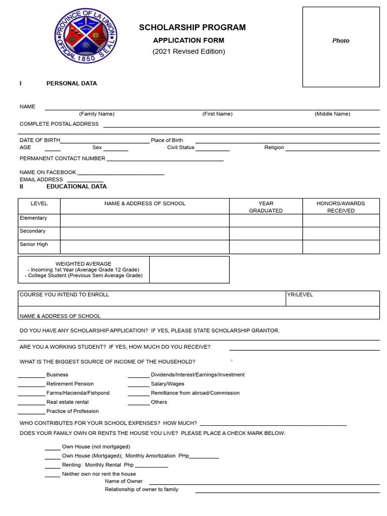 La Union Scholarship Application Form | PDF | Economies