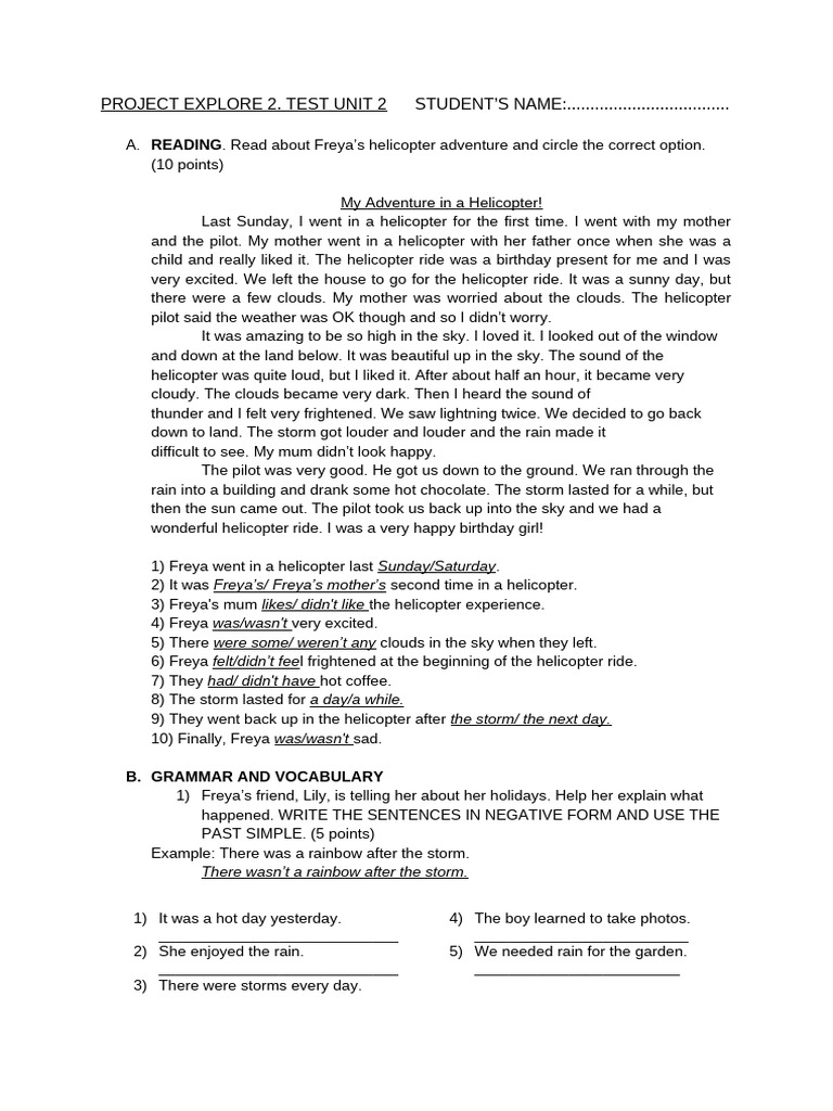 PROJECT EXPLORE 2. Test Unit 2 | PDF