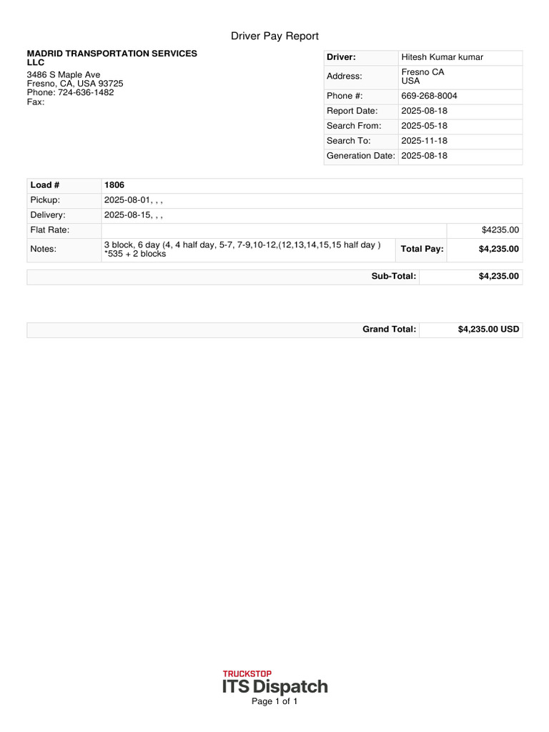 Driver Pay Report | PDF
