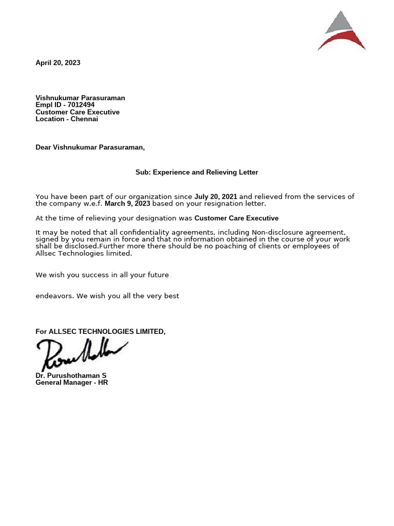 Reliving Letter 7012494 | PDF