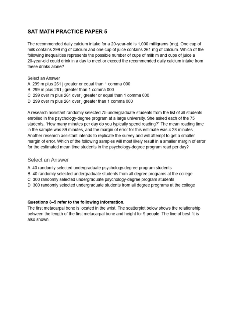 SAT Math Practice Paper 5 Questions | PDF | Pressure | Credit Card