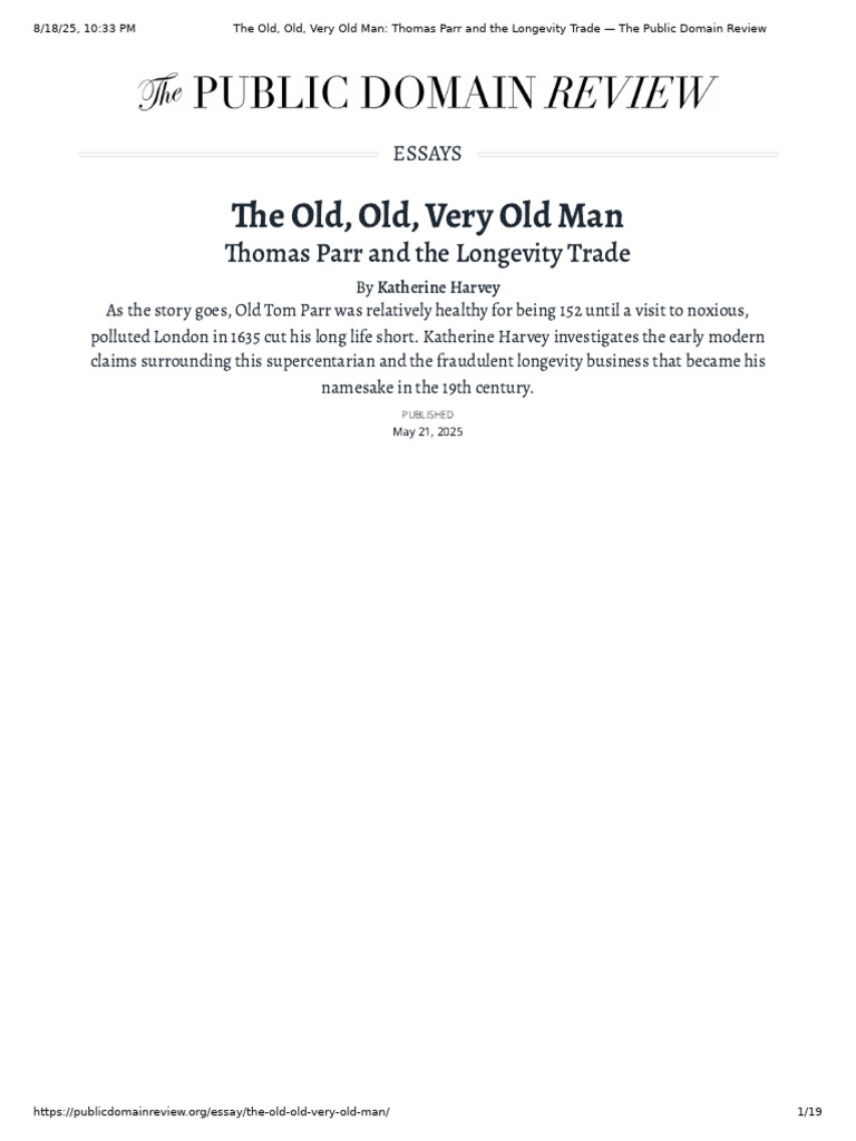 Thomas Parr: Longevity and Death | PDF